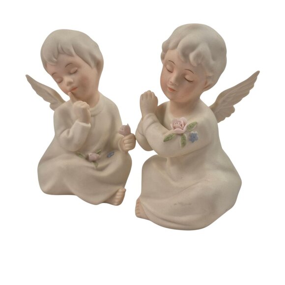 Homco | Accents | Homco Praying Angels Set Of 2 Bisque Porcelain ...